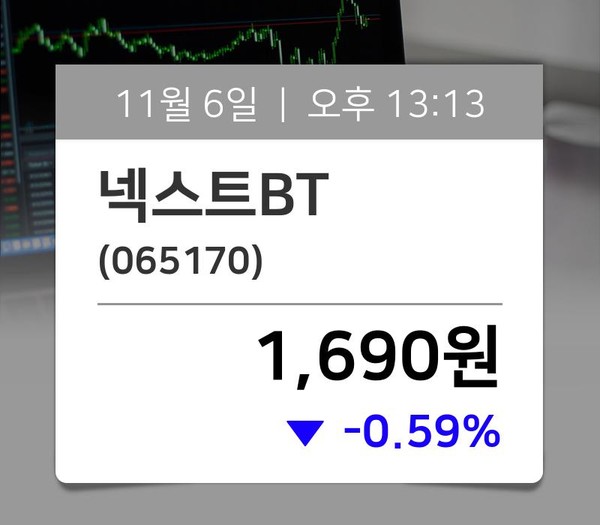 [종목현재가] 넥스트BT(065170), 13시 13분 현재 1,690원…매매동향